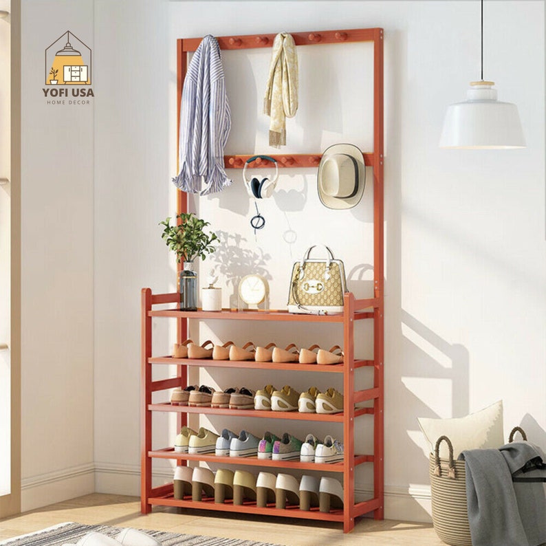 Shoe Rack Entryway Coat Hanger Tier Bamboo Shoe Rack - Etsy