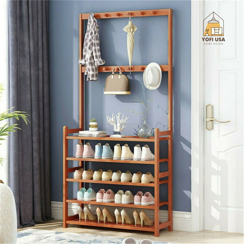 Shoe Rack Entryway Coat Hanger Tier Bamboo Shoe Rack - Etsy