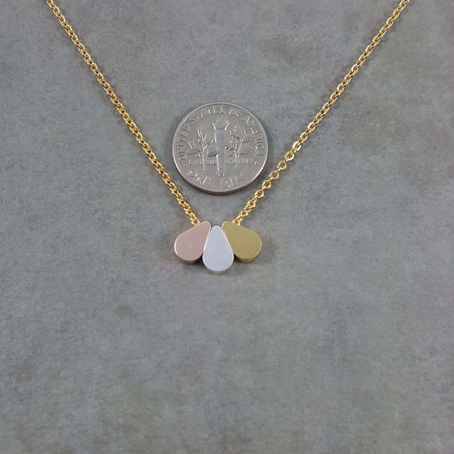 3 Teardrops GOLD Plated Necklace in Gift Box Tear Drops Rose - Etsy