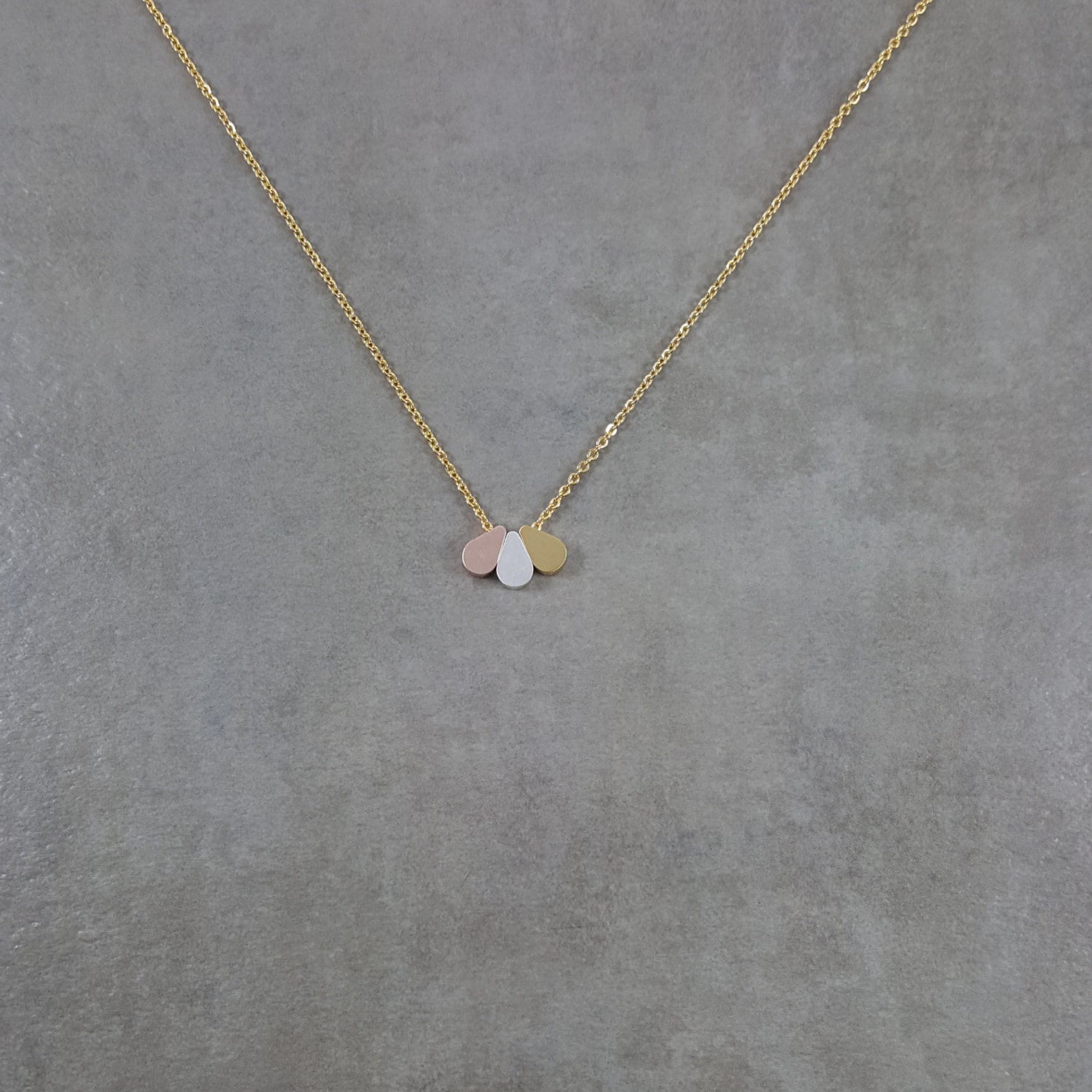 3 Teardrops GOLD Plated Necklace in Gift Box Tear Drops Rose - Etsy