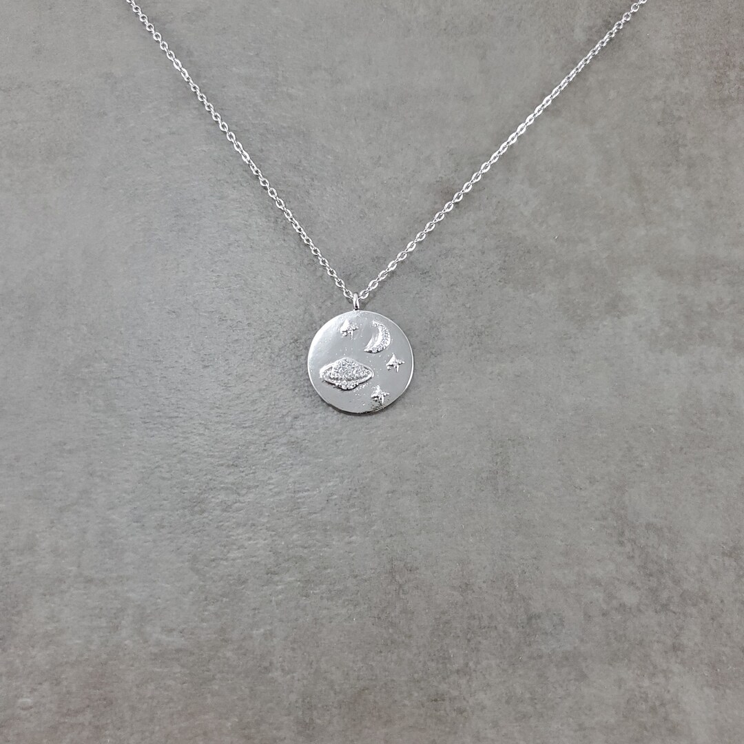 Galaxy Pendant SILVER Plated Necklace Gift Box Planet Earth Circular ...