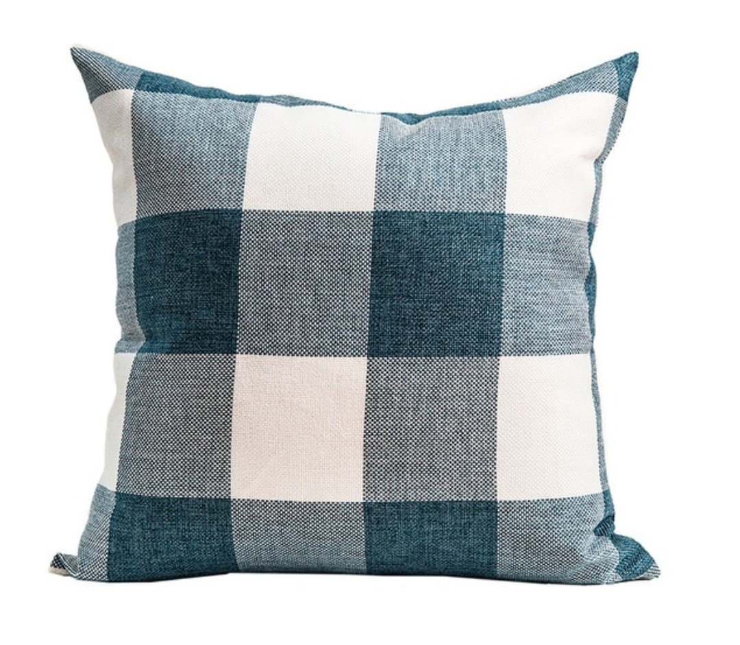 Blue Plaid PL2 Cushion Pillow Cover Trendy Fancy Striped Tartan Check ...