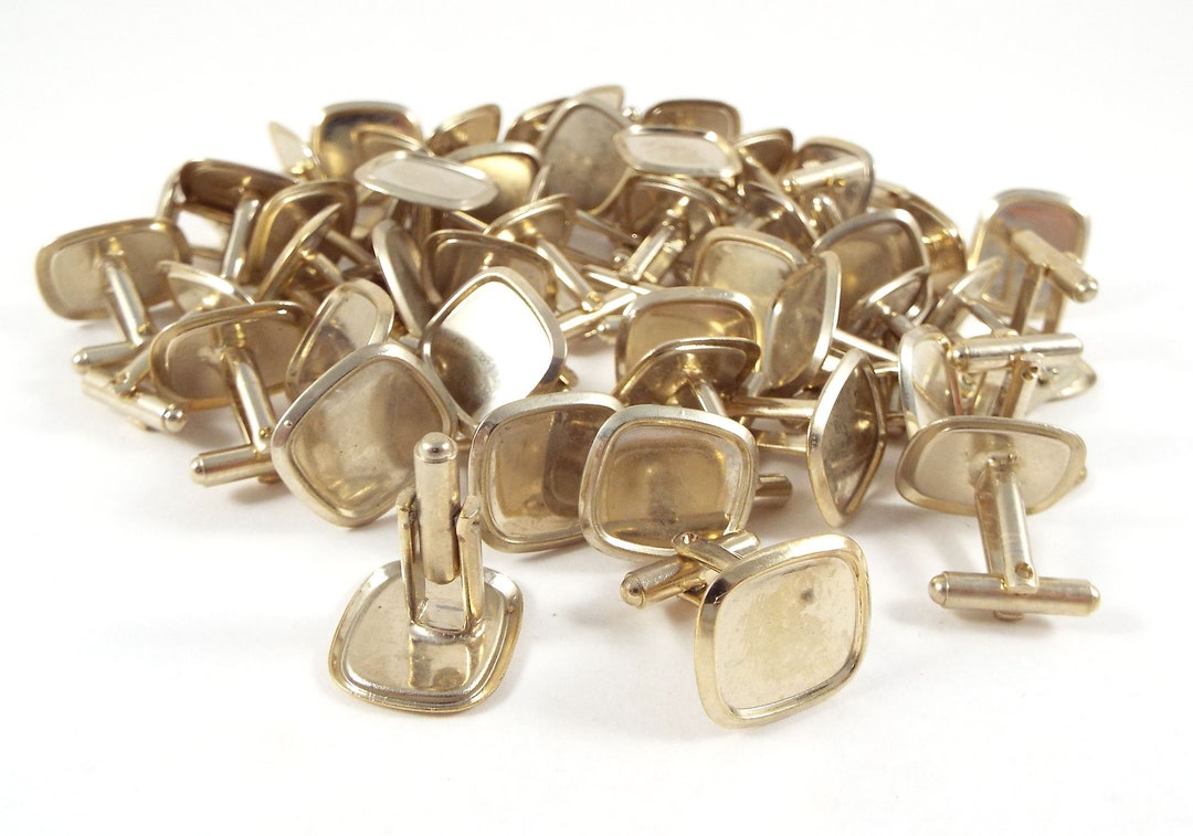 Bulk Lot Vintage Square Cuff Link Findings Blanks Gold Toned Brass NOS ...