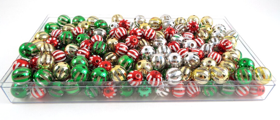 Bulk Lot SCRATCH AND DENT Acrylic Christmas Striped Round Beads Green ...