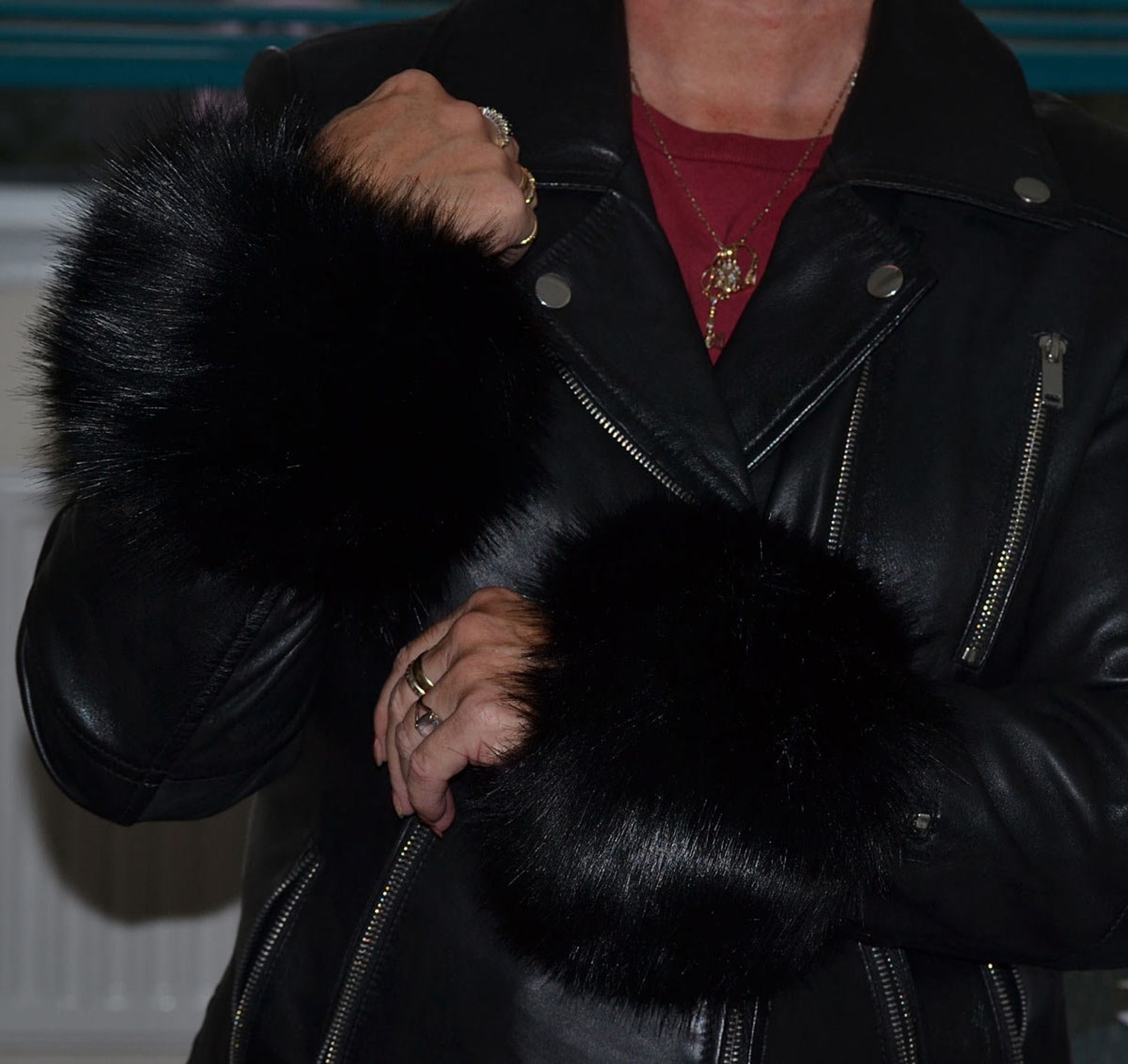 Long Haired Black Fur Wrist Cuffs or Ankle Cuffs in Long Silky Soft Fur ...