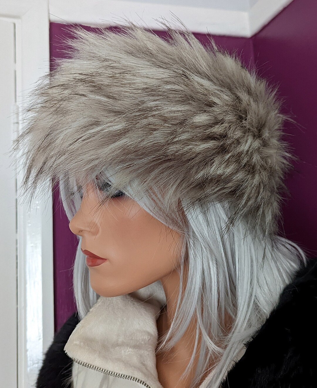 Silver Fox Faux Fur Headband in Silvery Grey With Spiky Black Tips - Etsy