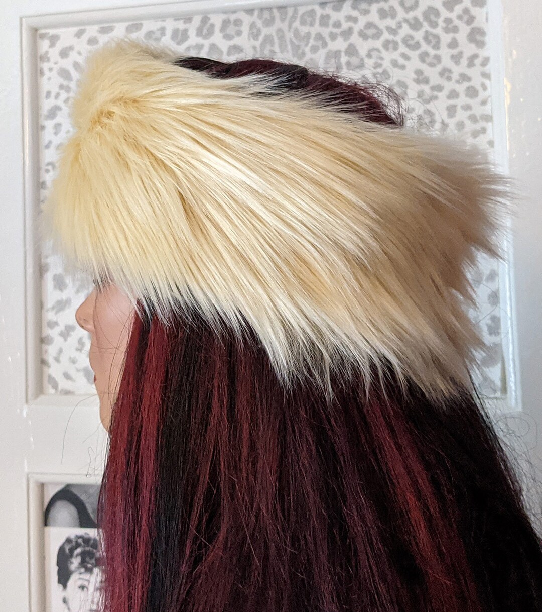 Camel Faux Fur Headband Hat in Long Silky Beige / Camel Coloured Faux ...
