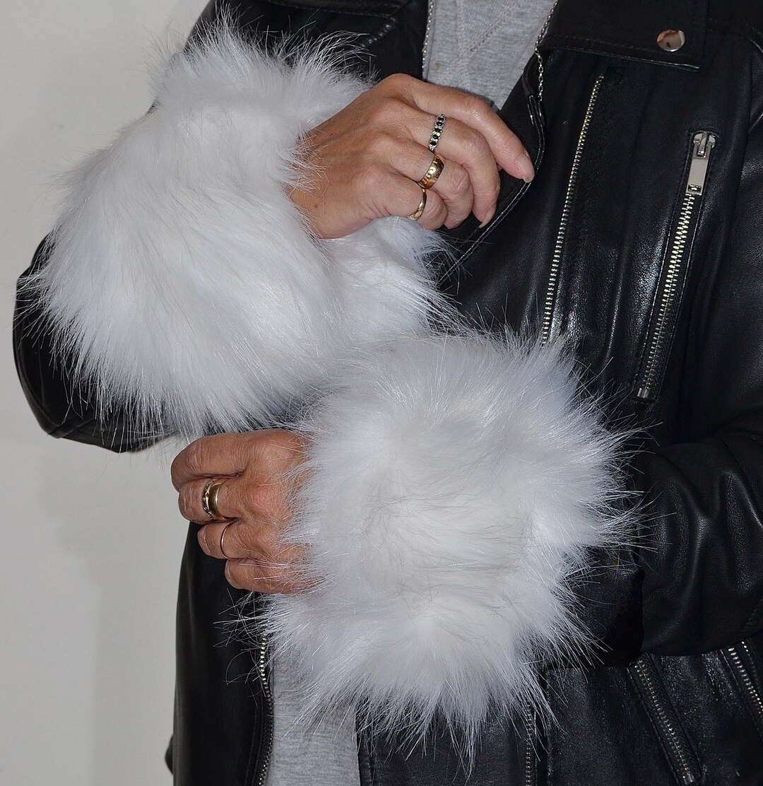 Fluffy White Fur Wrist Cuffs in Silky Soft Long Haired White Faux Fur ...