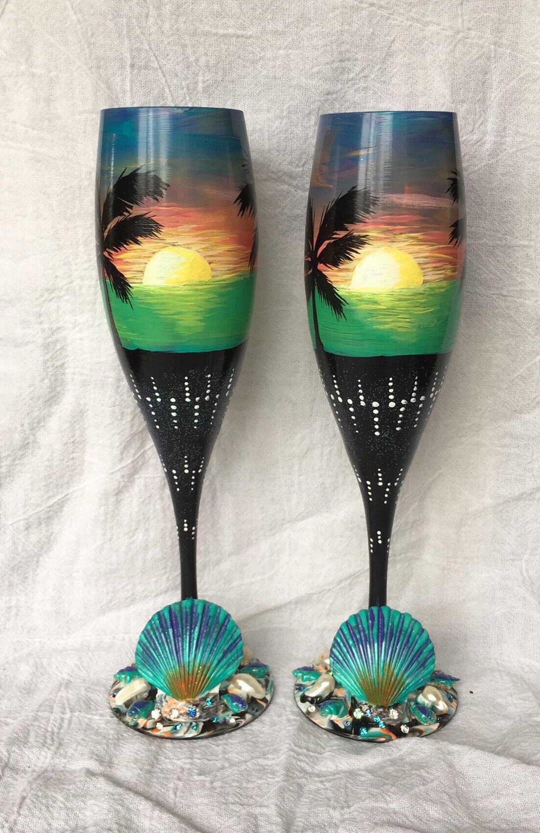 Beach Polymer Clay Champagne Glassesbeach Wedding Glassesbeach Sunset ...