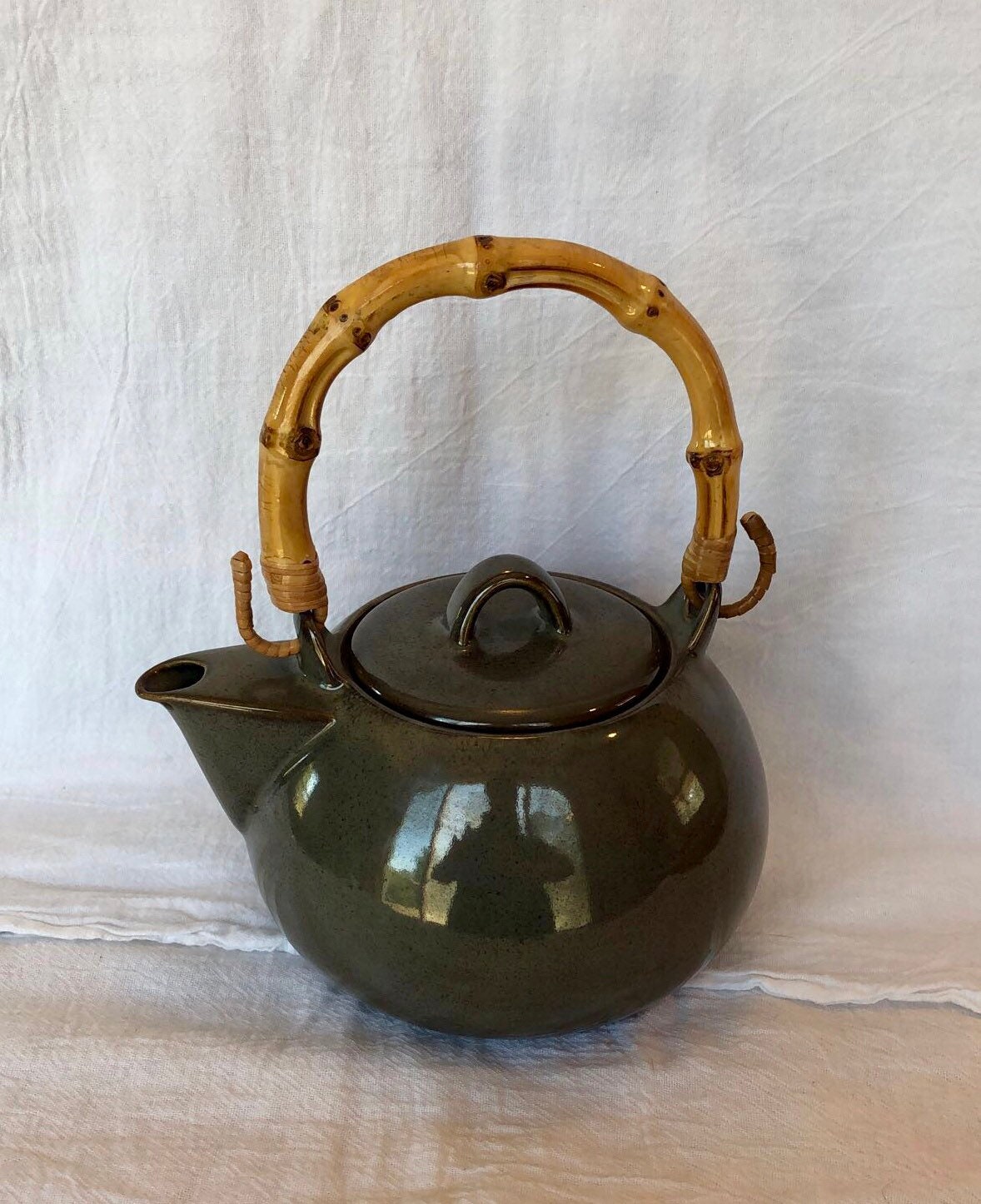 Foreal Ceramic Grey Teapot With Thick Bamboo Handle Unique | Etsy