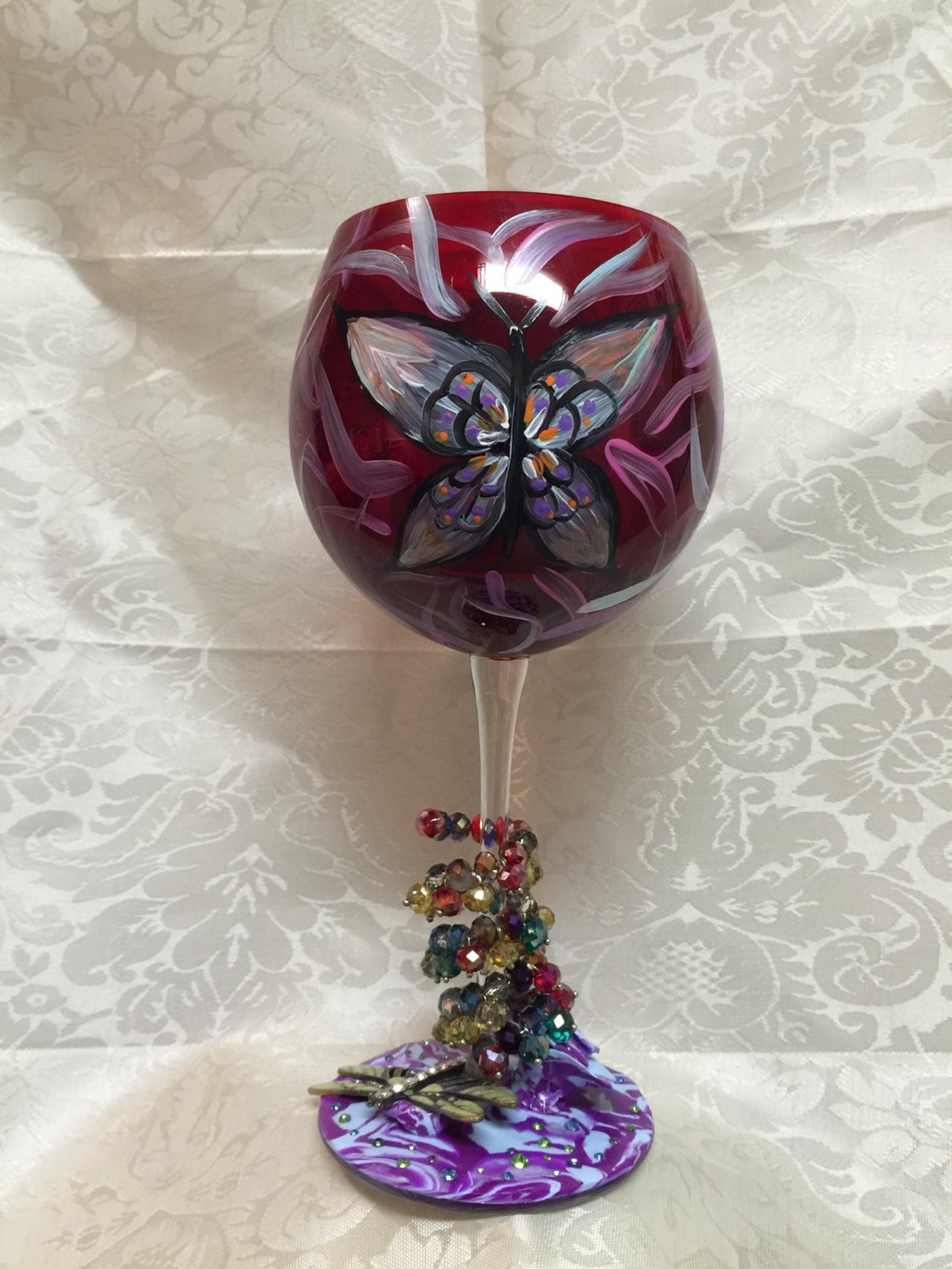 Girly Girl Wine Glass and Wrapped Bead Ring21st Birthday Wine - Etsy