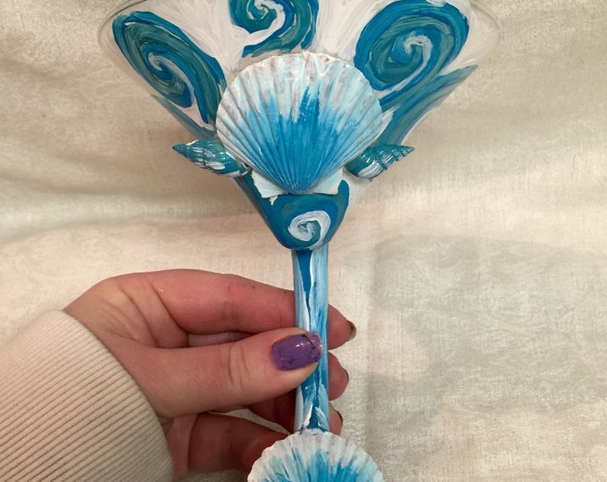 Beach Wave Dolphins Seashell Polymer Clay Martini Glassbeach Martini ...