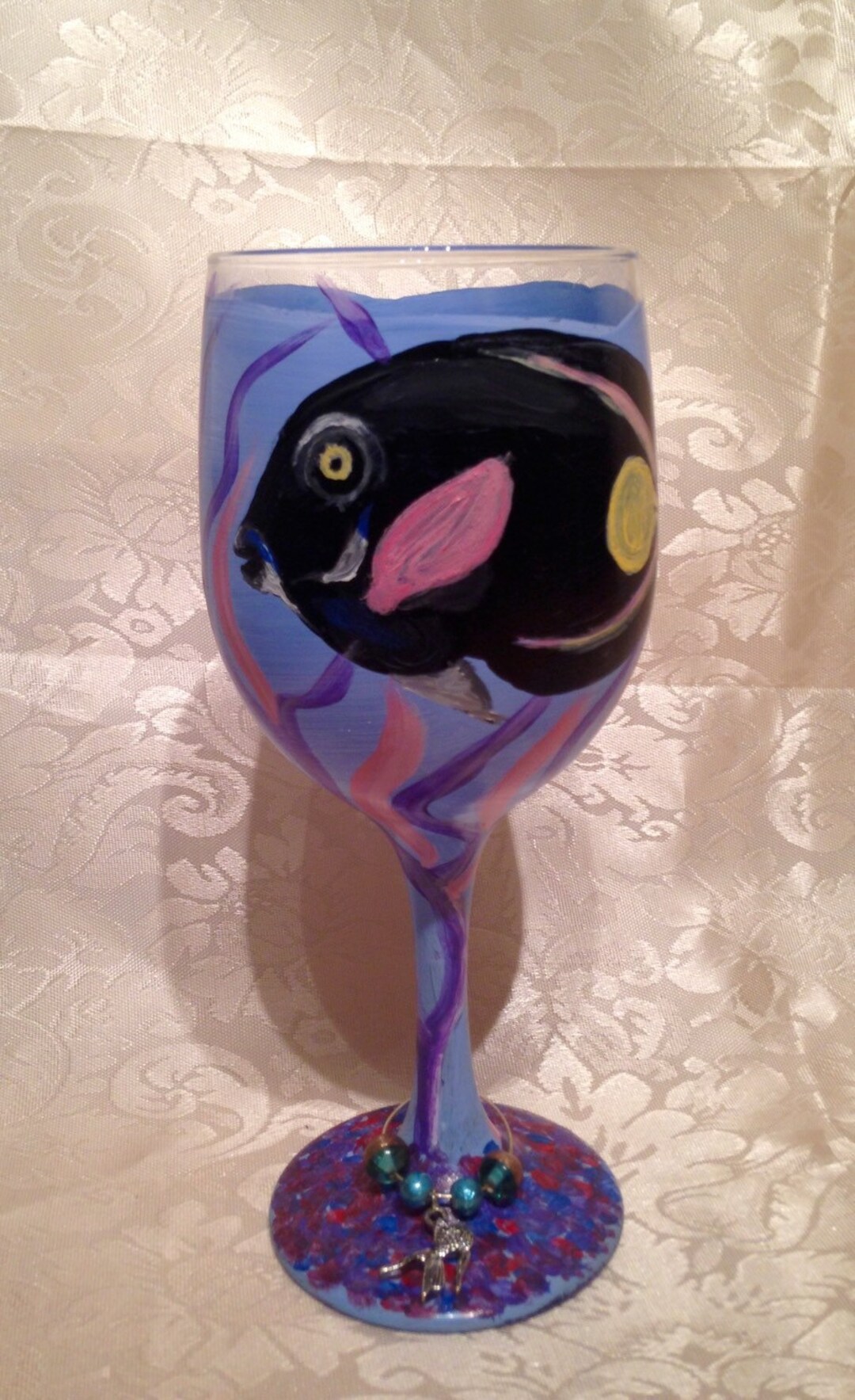 Tropical Fish Wine Glass With Fish Charm Ringfish Wine Glassunique Fish ...