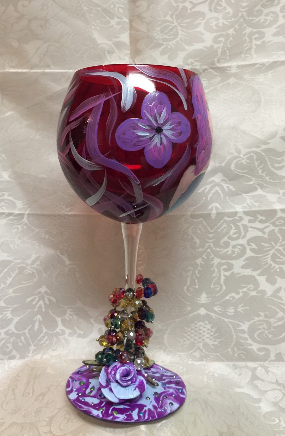 Girly Girl Wine Glass and Wrapped Bead Ring21st Birthday Wine - Etsy