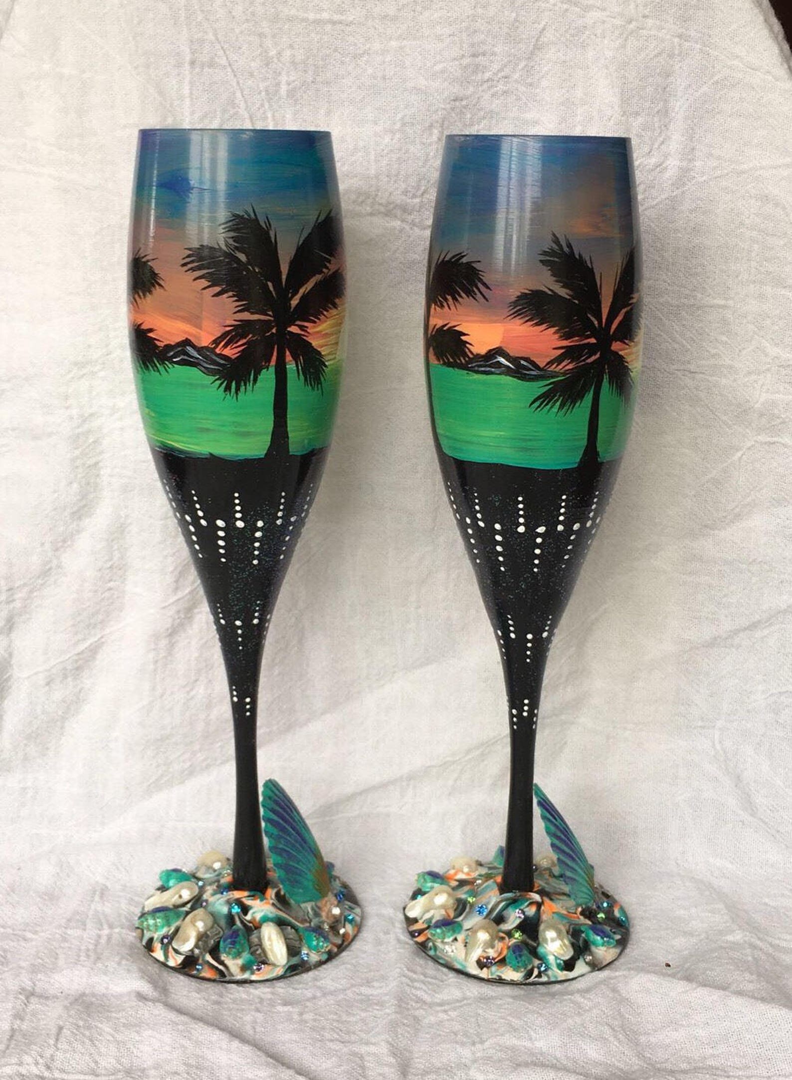 Beach Polymer Clay Champagne Glassesbeach Wedding - Etsy