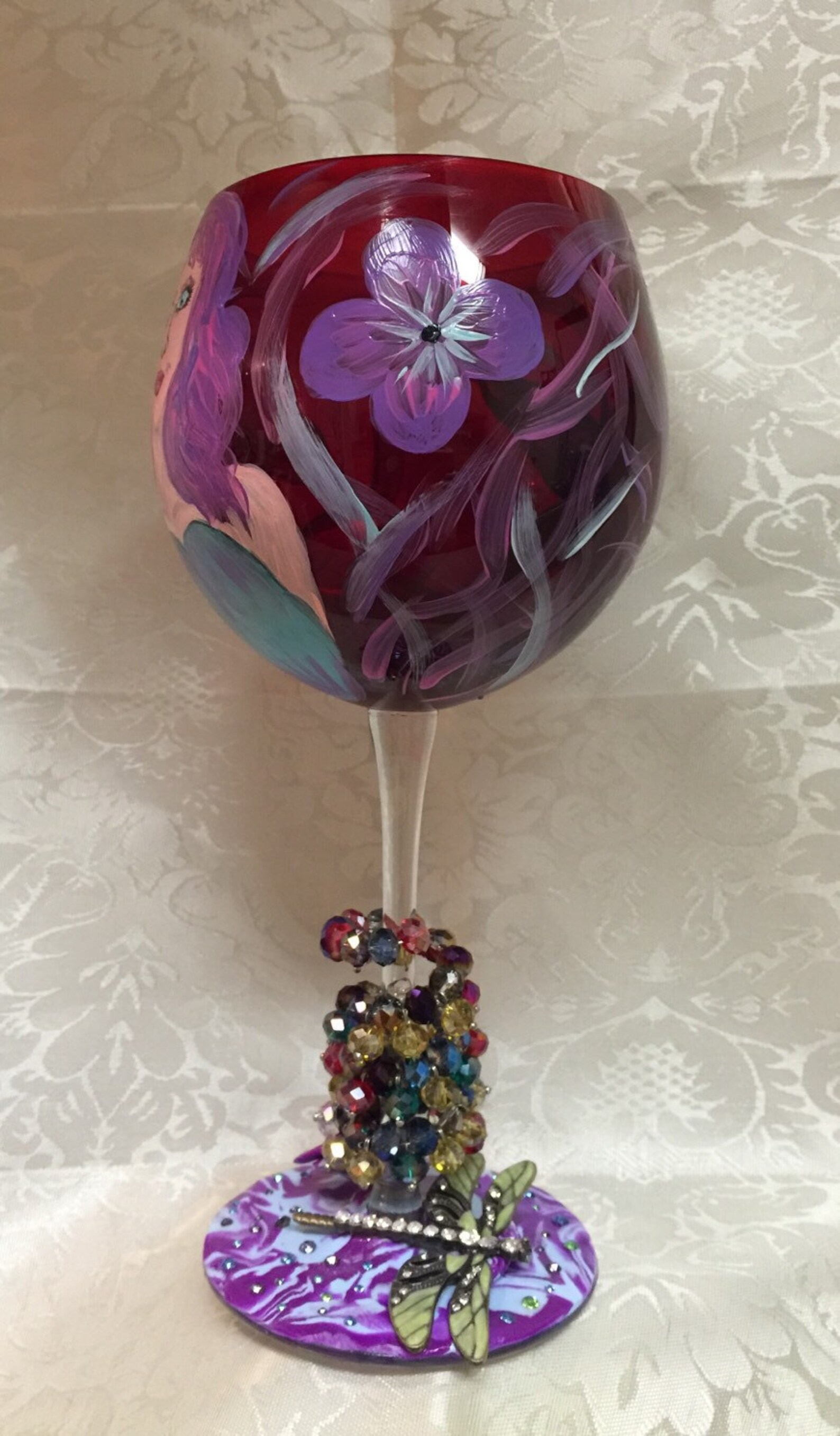 Girly Girl Wine Glass and Wrapped Bead Ring21st Birthday Wine - Etsy