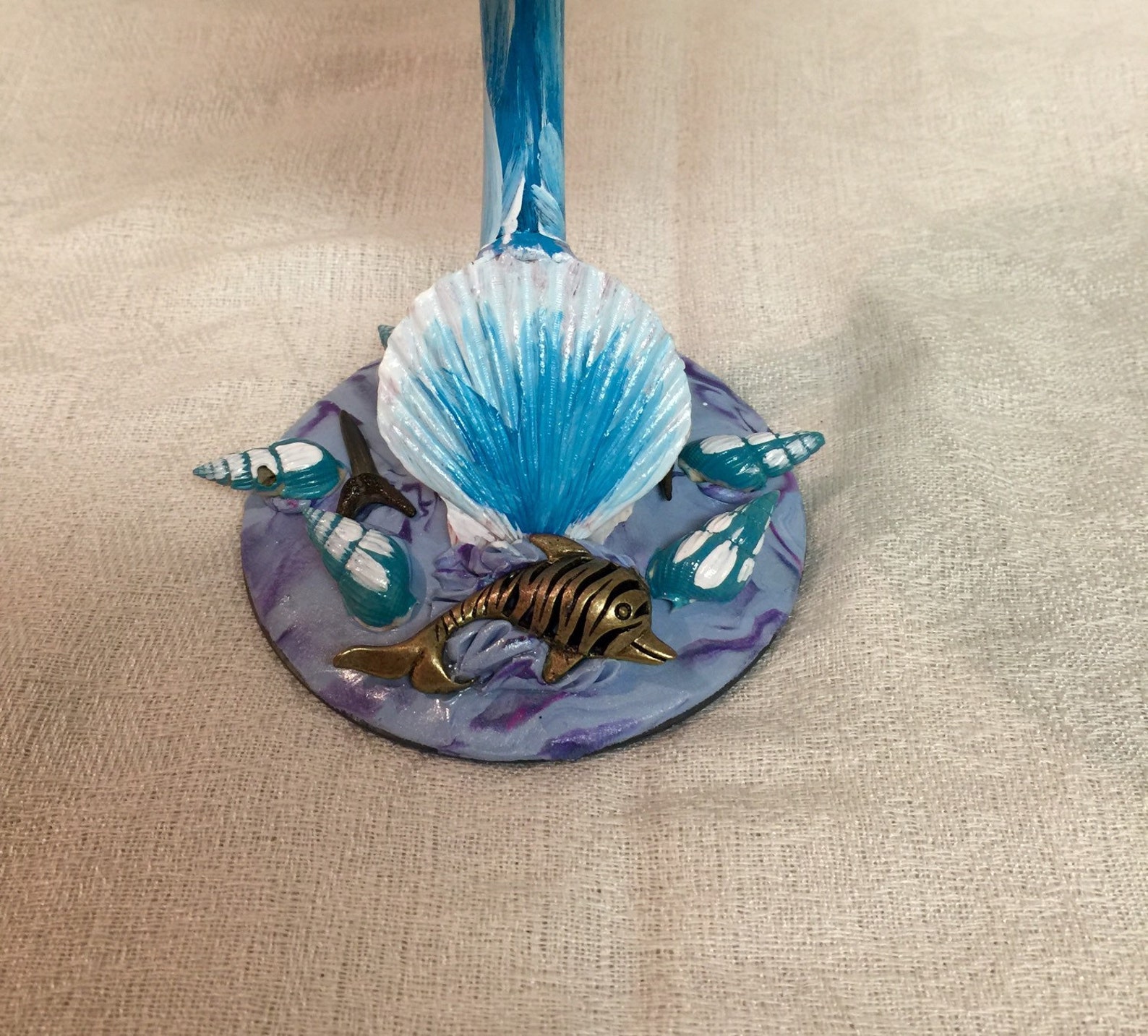 Beach wave dolphins seashell polymer clay martini glassbeach | Etsy