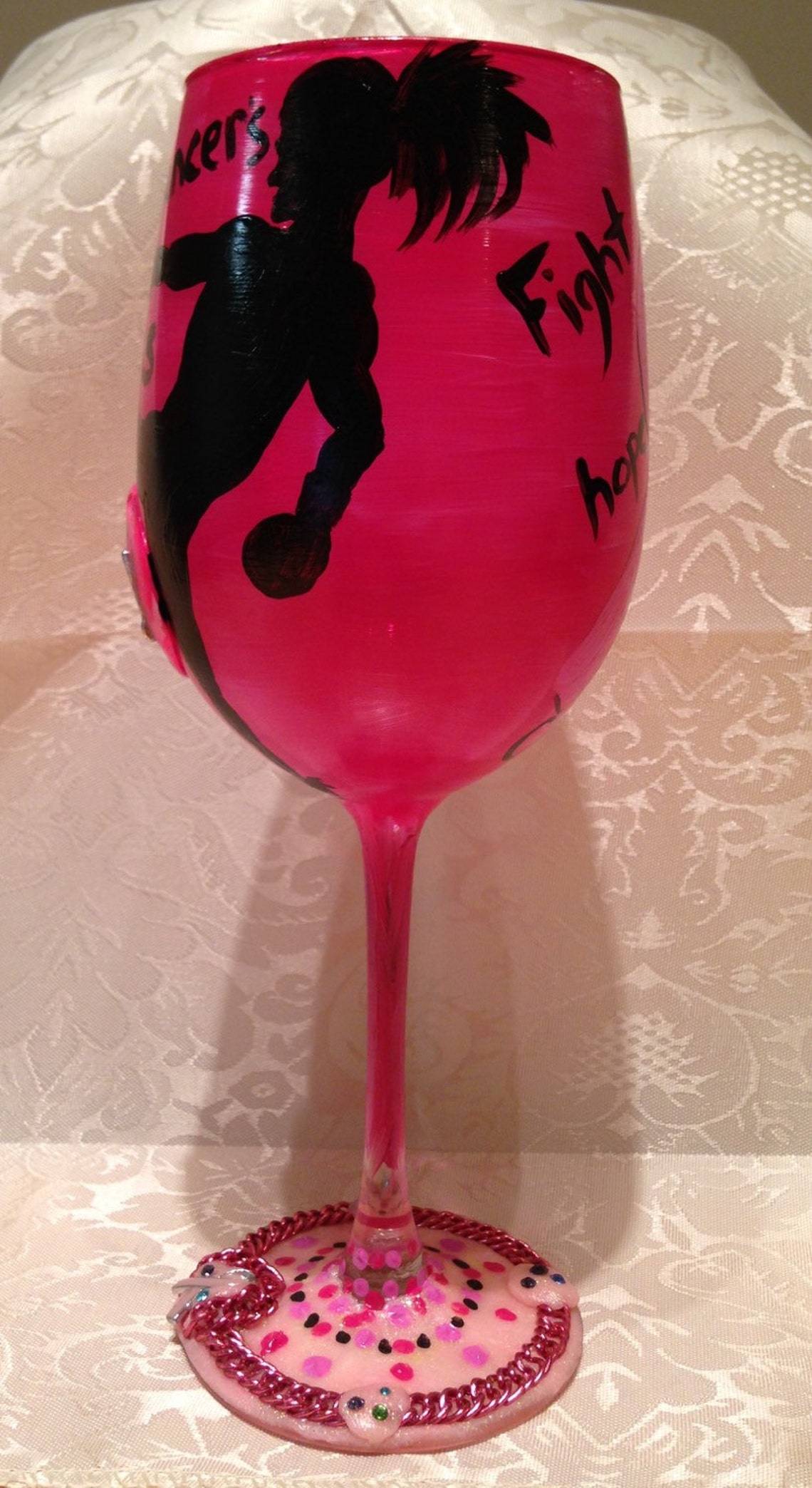 Pink kick Cancer's Ass Wine Glass With Glitter - Etsy