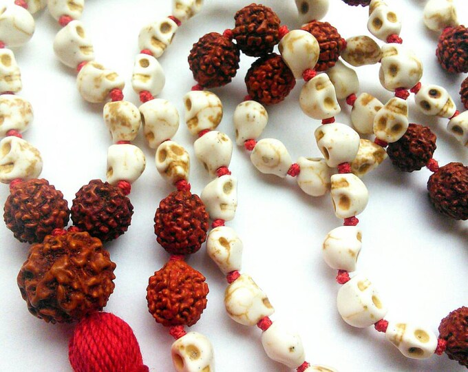 Hindu Goddess Kali Mala Necklace, Skull Mala, Howlite Rudraksha Mala ...