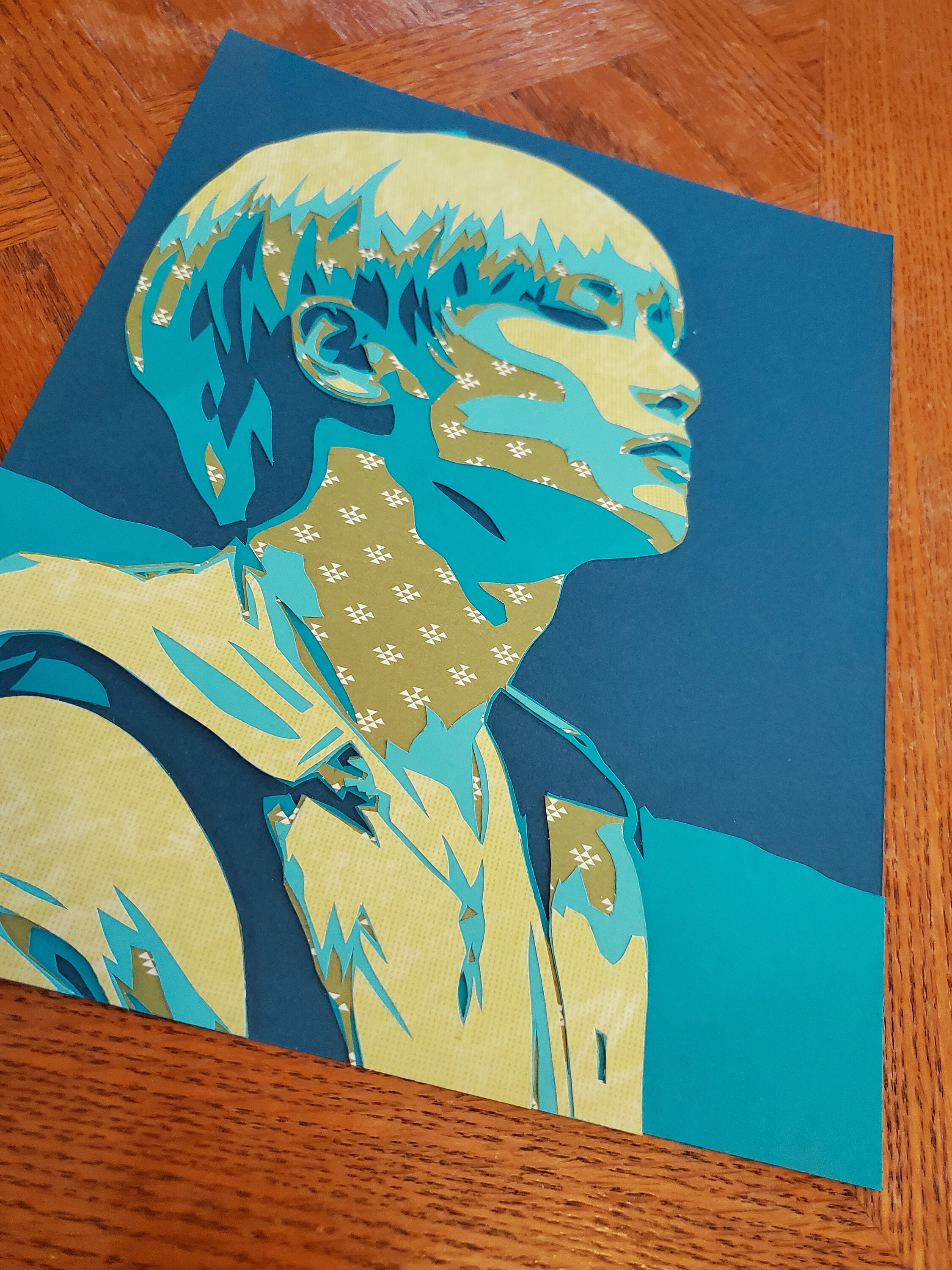 Layered Paper Portrait: I.N in Blue/green - Etsy