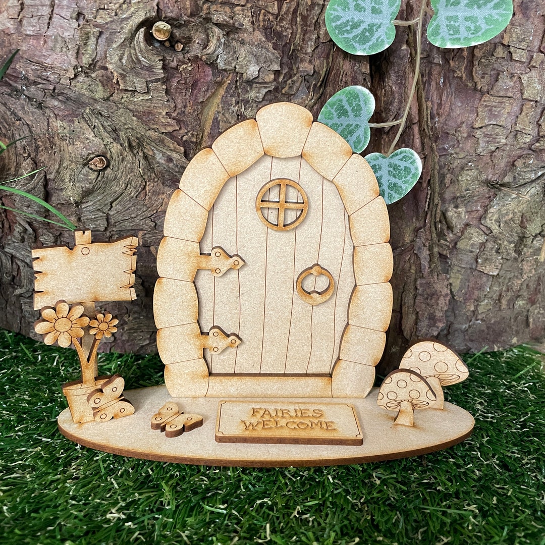 Laser Cut MDF Wooden Fairy Door Craft Kit With Accessories Stand CS ...