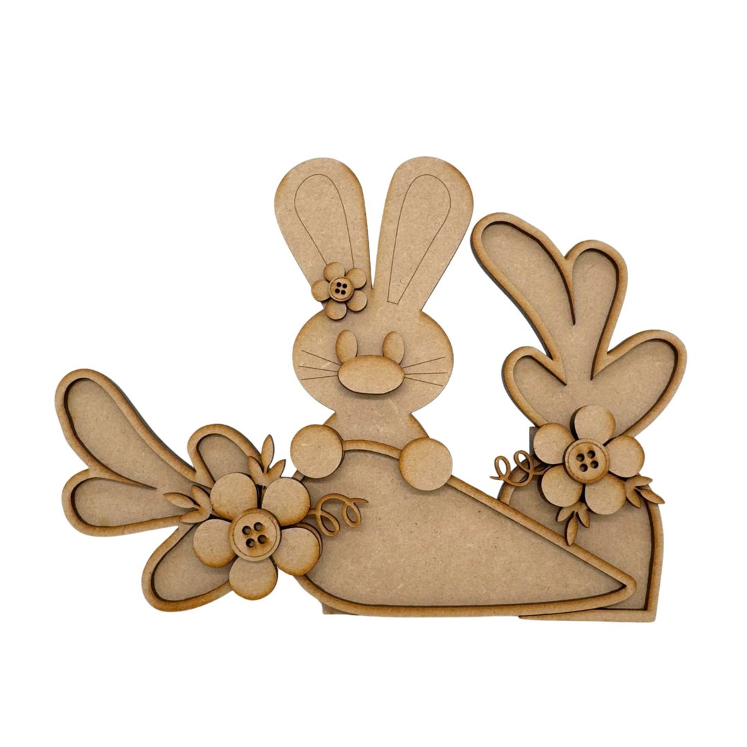 Blank Craft Kit Laser Cut Wooden MDF Easter Bunny Floral Carrot Easter ...