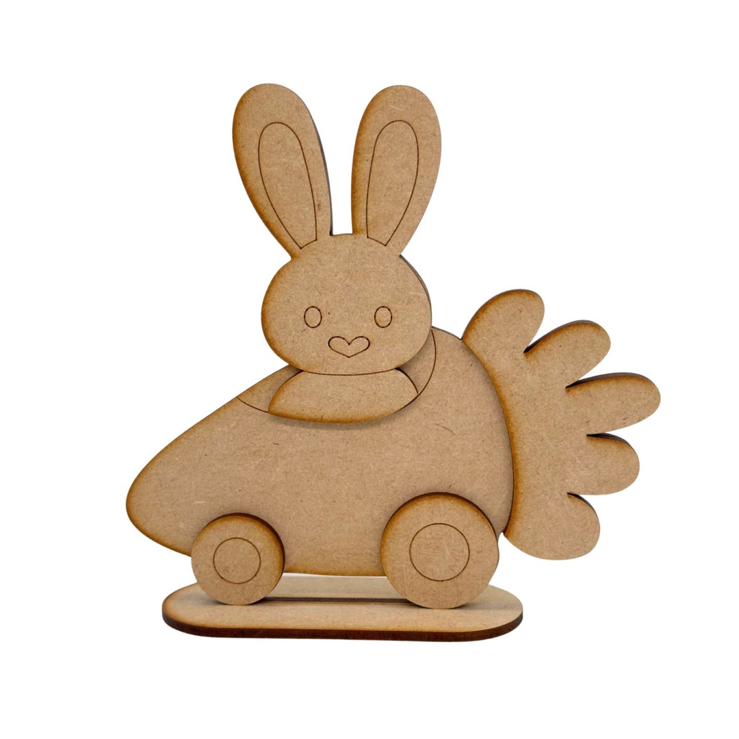 Blank Craft Kit Laser Cut Wooden MDF Cute Easter Bunny Carrot Car - Etsy