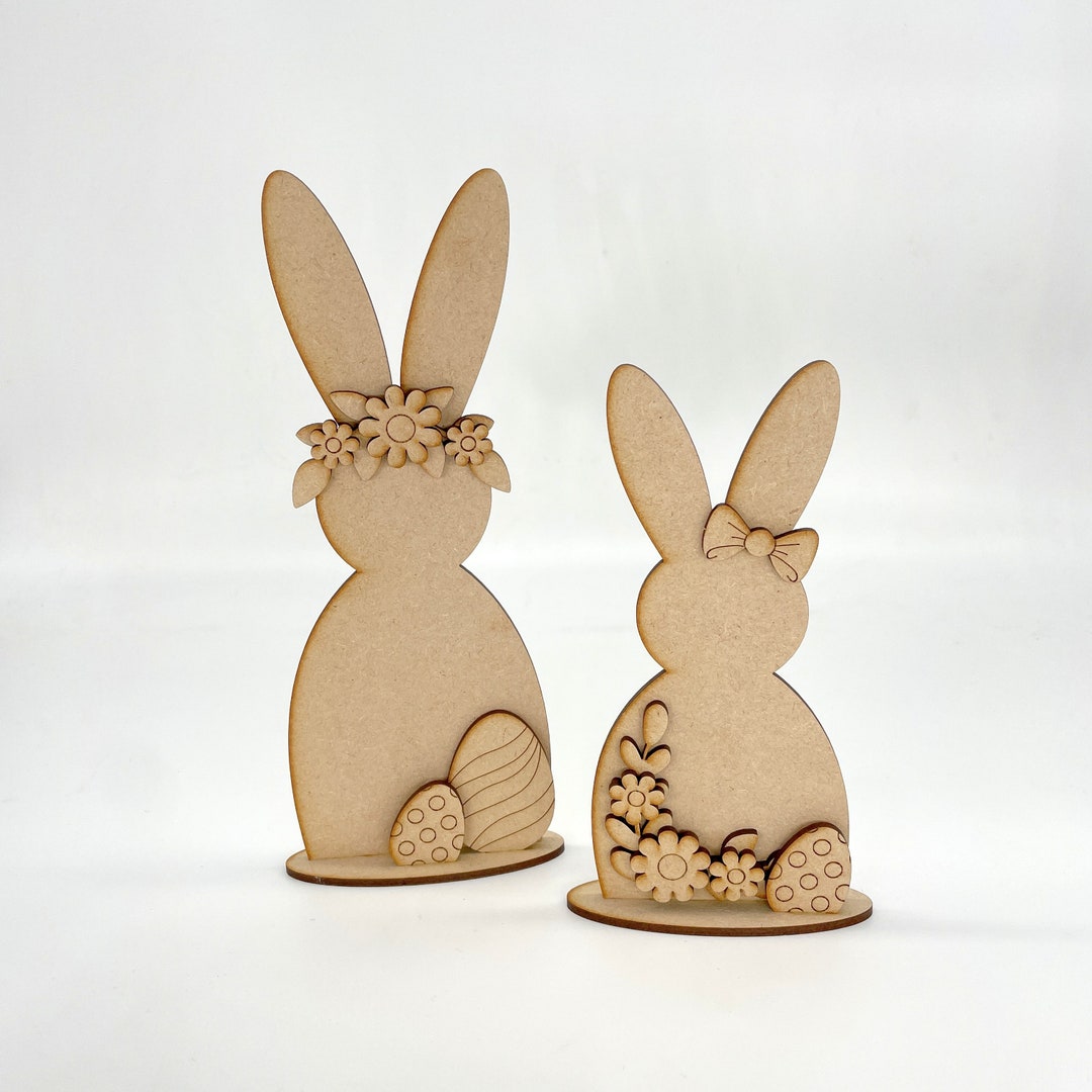 MDF Easter DIY Wooden Craft Blank Floral Easter Bunny Set of 2 - Etsy