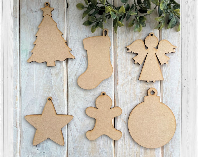 6 Pack Wooden MDF Christmas Decorations Assorted Christmas Craft DIY ...