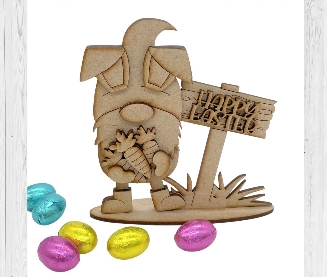 MDF Easter DIY Wooden Craft Blank Easter Bunny Gnome Gonk Bunny Happy ...