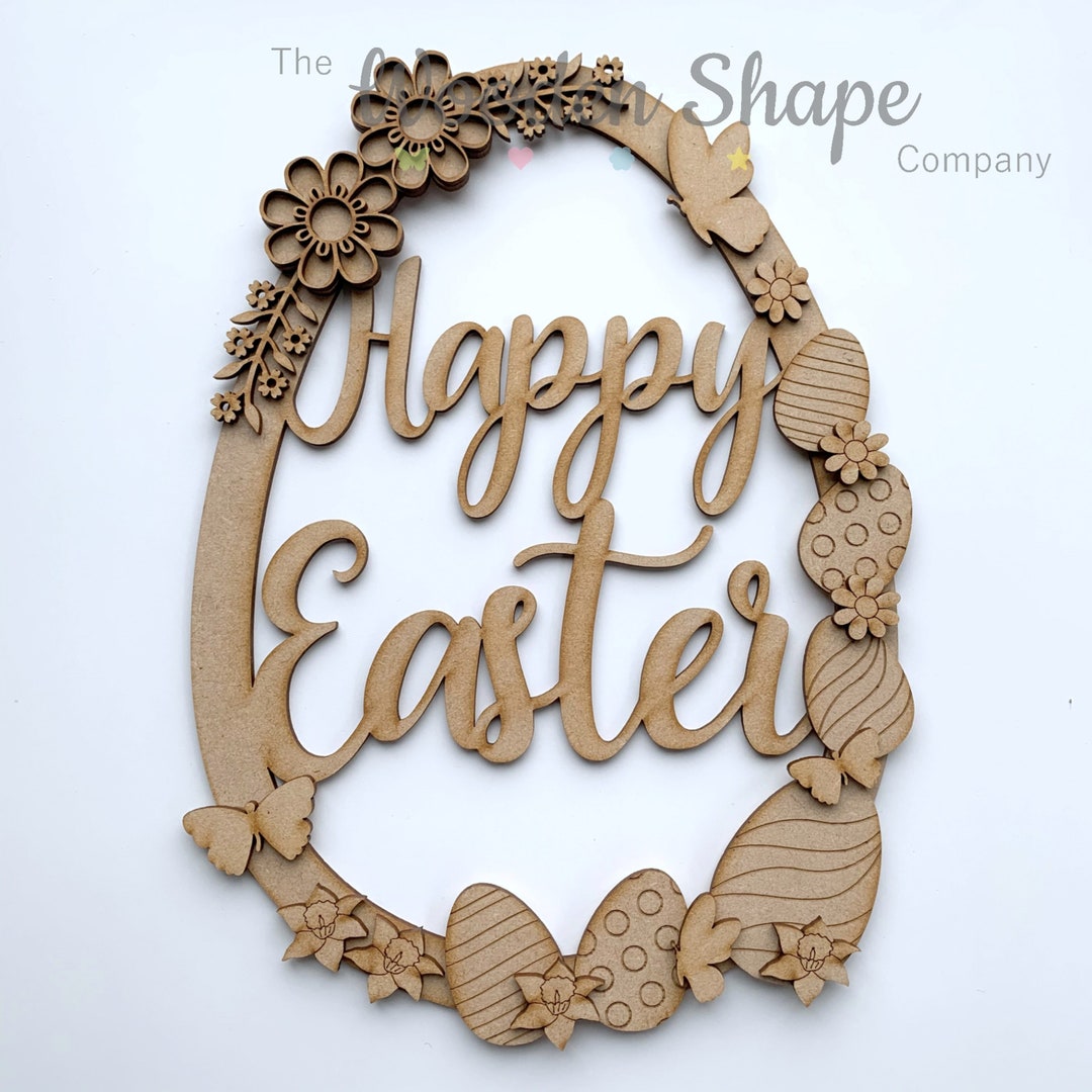 Blank Craft Kit Laser Cut Wooden MDF Happy Easter Egg Hoop Sign DIY - Etsy