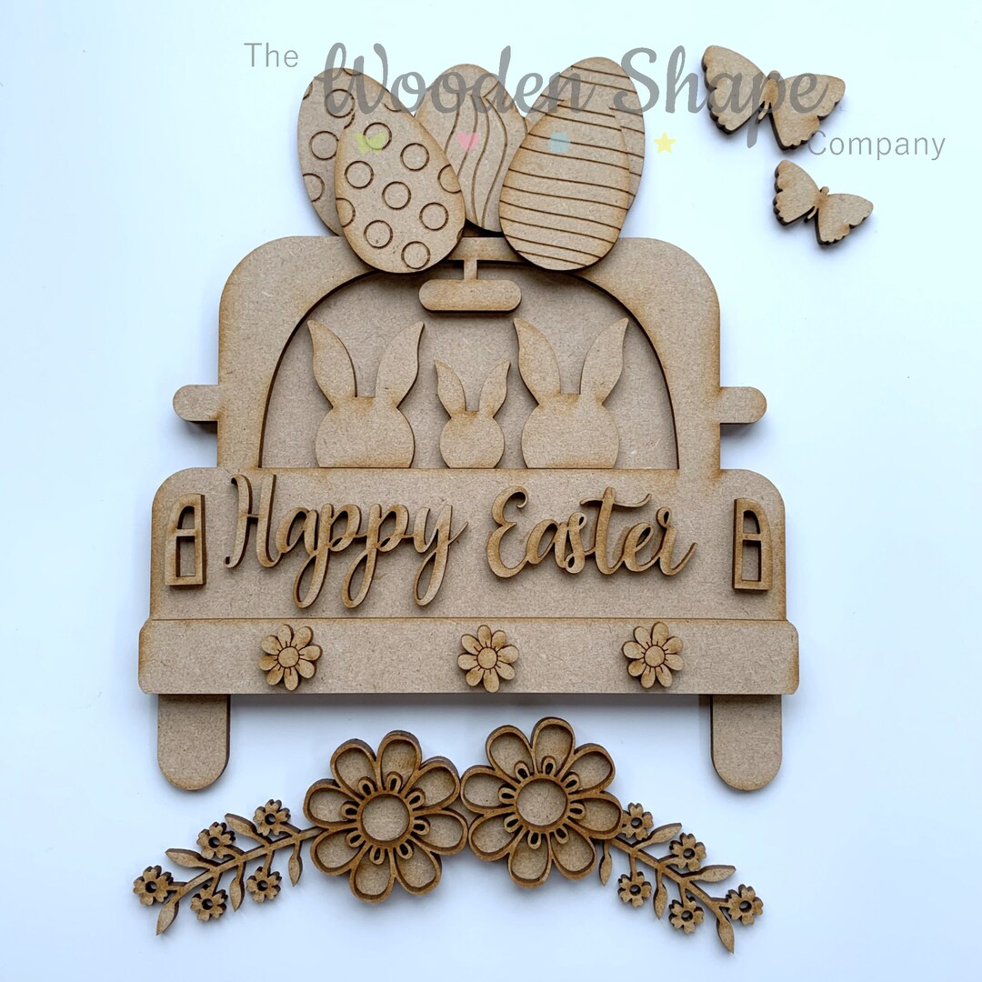 Blank Craft Kit Laser Cut Wooden MDF Easter Bunny Car Truck Egg Hunt ...