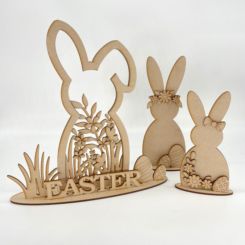 MDF Easter DIY Wooden Craft Blank Floral Easter Bunny Set of 3 - Etsy