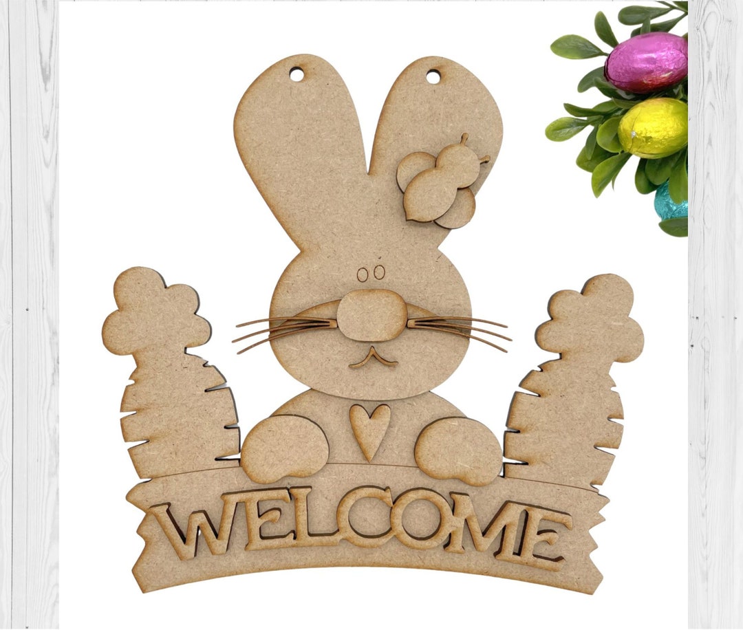 MDF Easter DIY Wooden Craft Blank Easter Bunny Welcome Easter Hanging ...