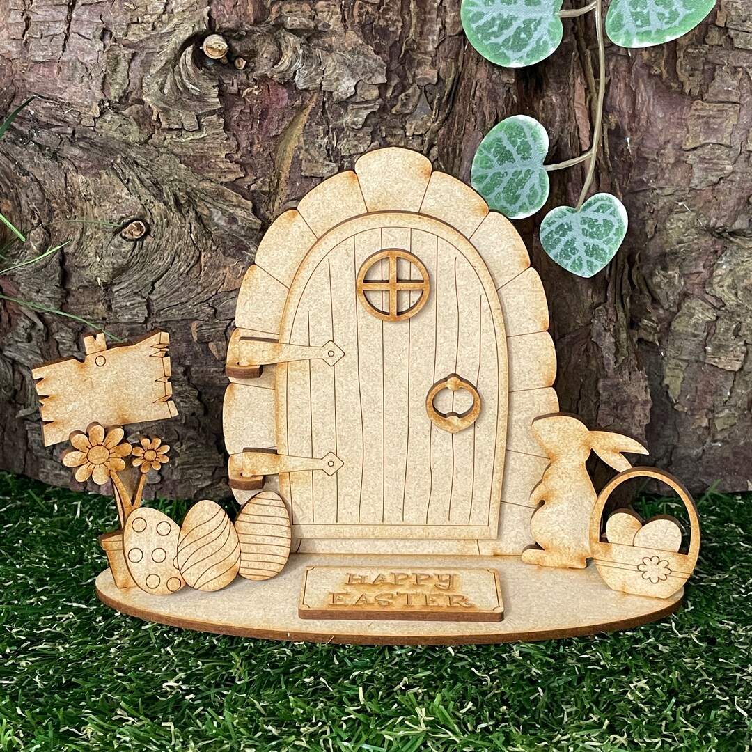 Laser Cut MDF Wooden Easter Fairy Door Craft Kit With Accessories ...