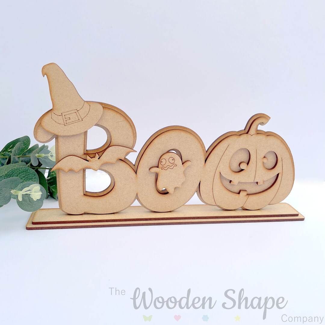 Blank Craft Kit Laser Cut Wooden MDF Halloween Boo on Stand - Etsy