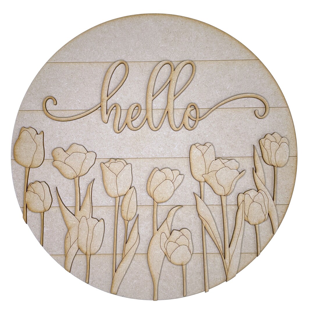 Blank Craft Kit Laser Cut Wooden MDF Easter Sign Hello Tulips Spring ...