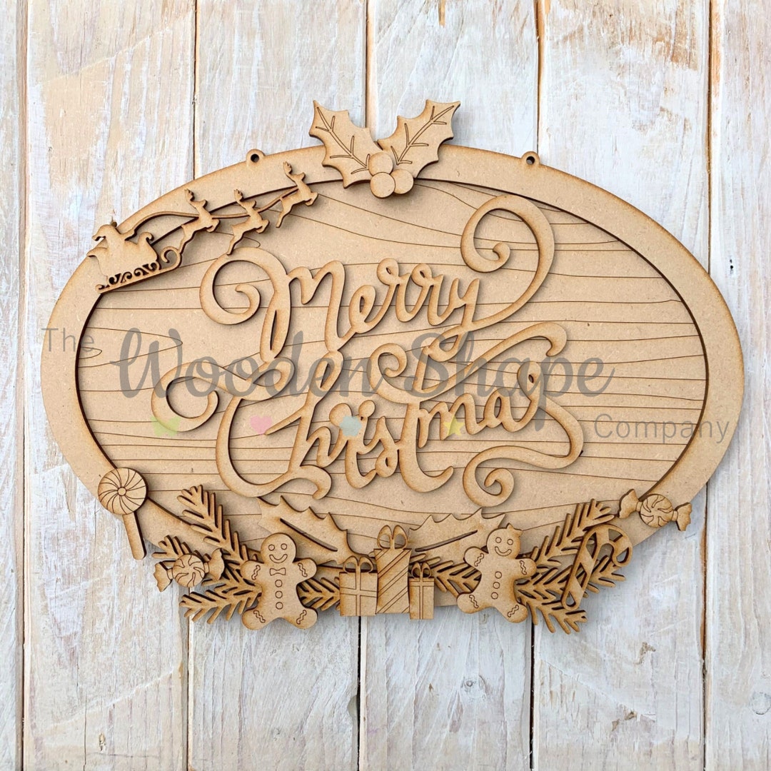 Merry Christmas Craft Kit Layered MDF Oval Plaque - Etsy