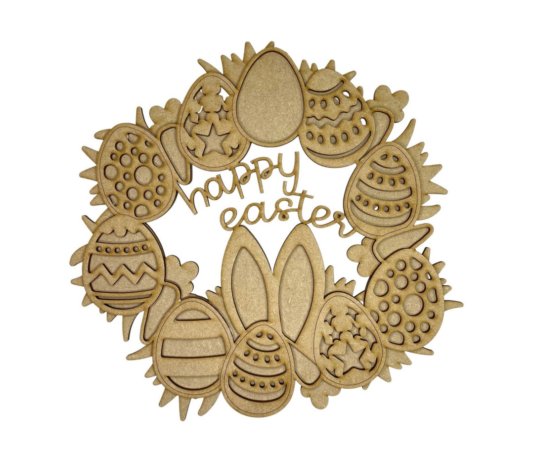 Blank Craft Kit Laser Cut Wooden MDF Easter Egg Wreath Decoration Flat ...