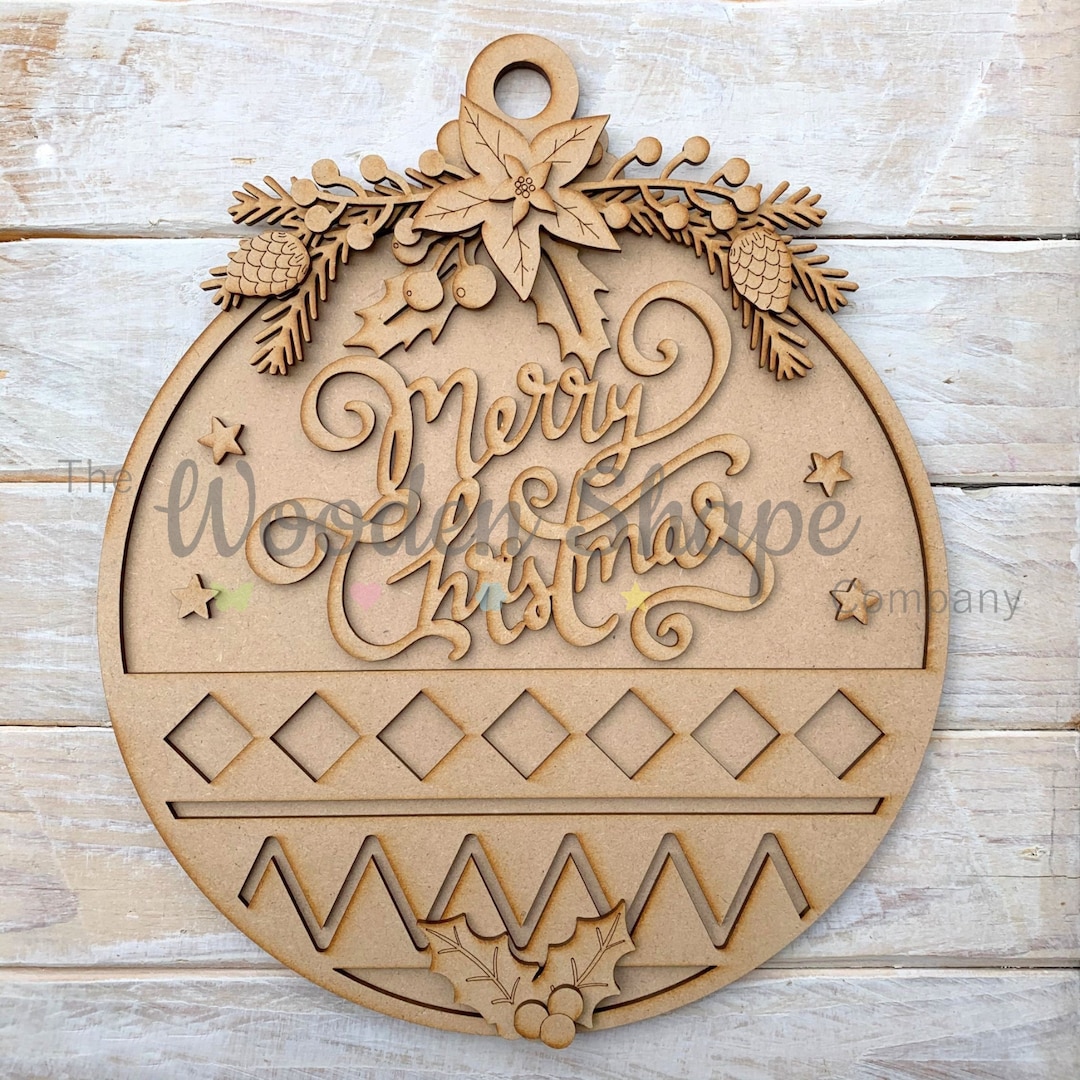 Merry Christmas Craft Kit Layered MDF Plaque Sign Large Bauble - Etsy UK