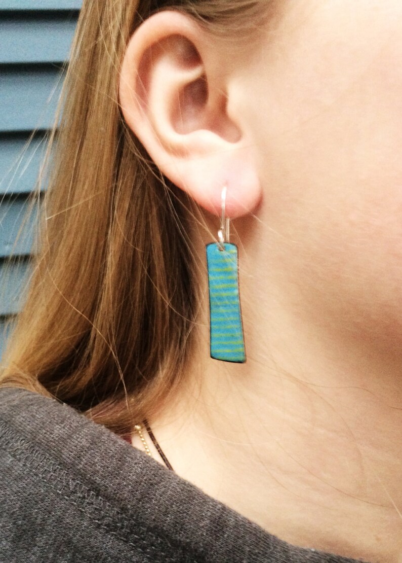 Enameled Copper Earrings Long Bar Earrings Rustic Etsy