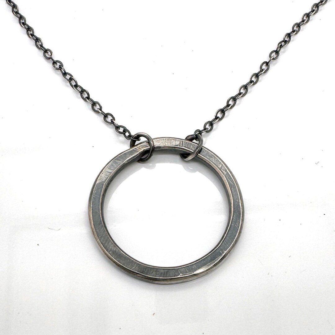 Simple One Ring Necklace - Hammered Ring - Round Open Circle - Forged ...