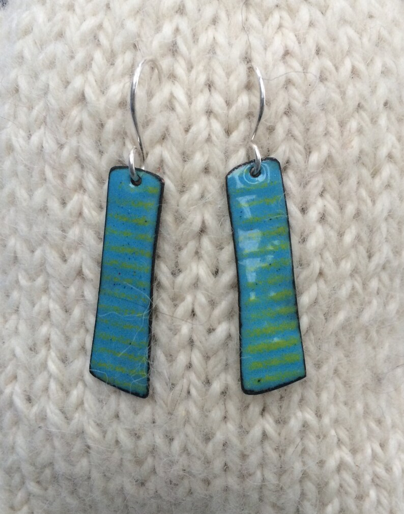 Enameled Copper Earrings Long Bar Earrings Rustic Etsy