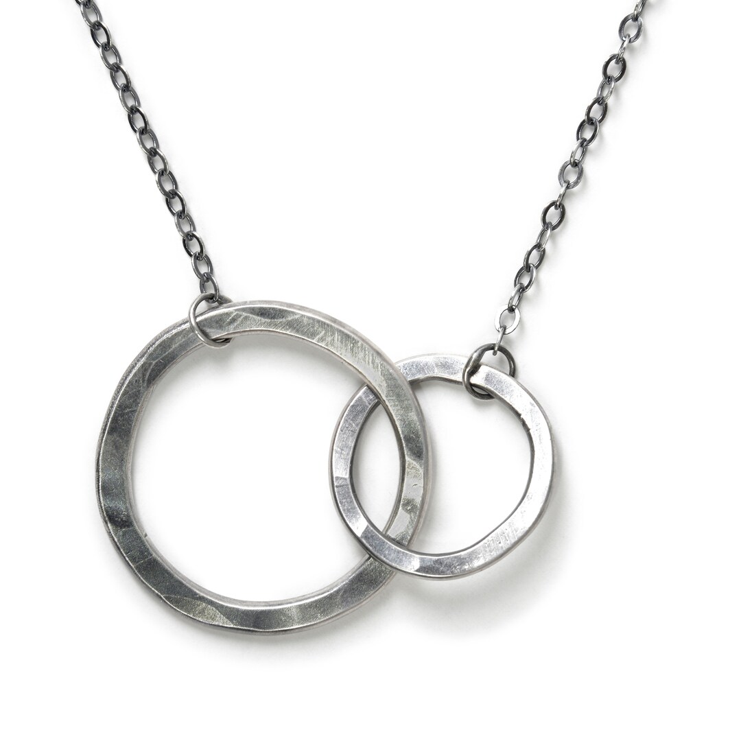 Interlock Necklace - Sterling Silver Necklace - Round Pendant - Linked ...