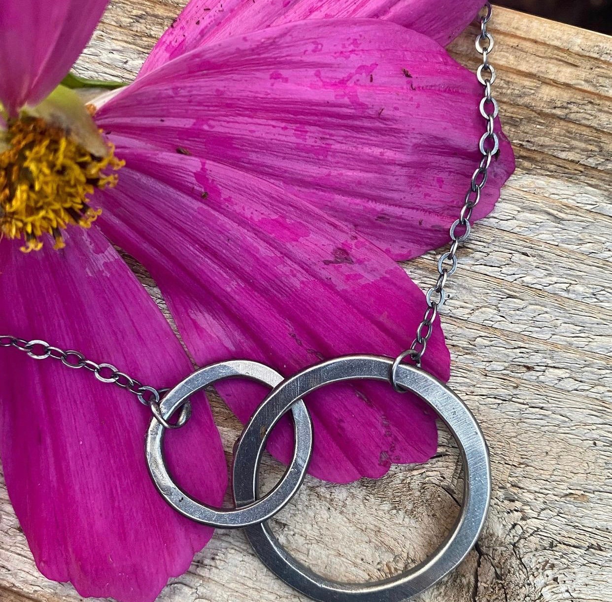 Interlock Necklace - Sterling Silver Necklace - Round Pendant - Linked ...