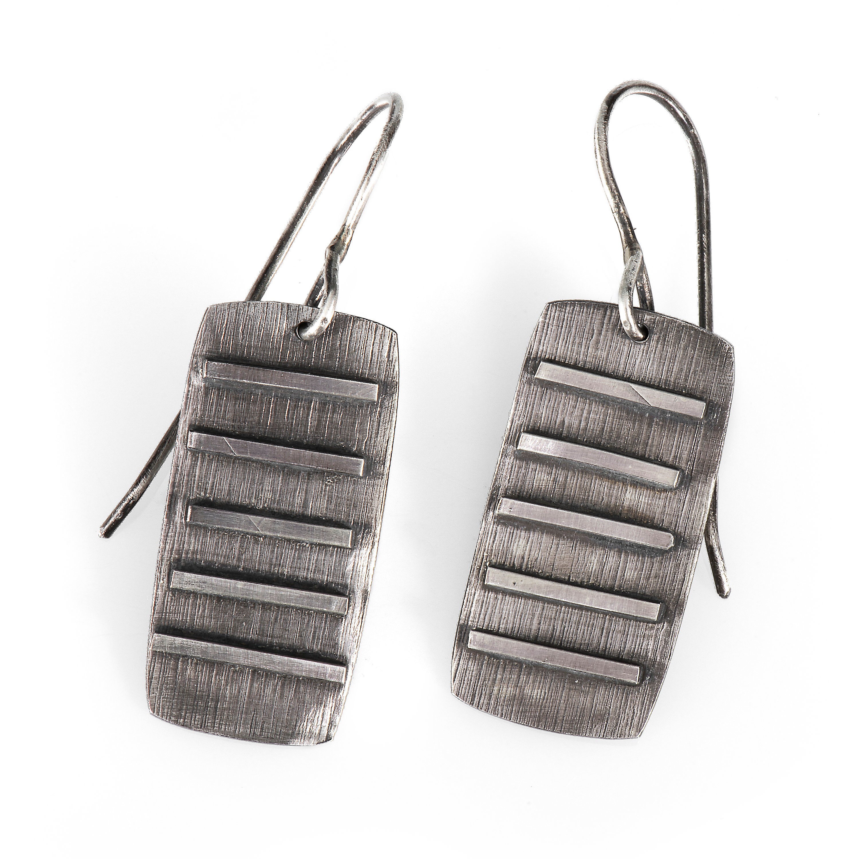 Silver Contemporary Minimalist Earrings With Linear Pattern Modern ...