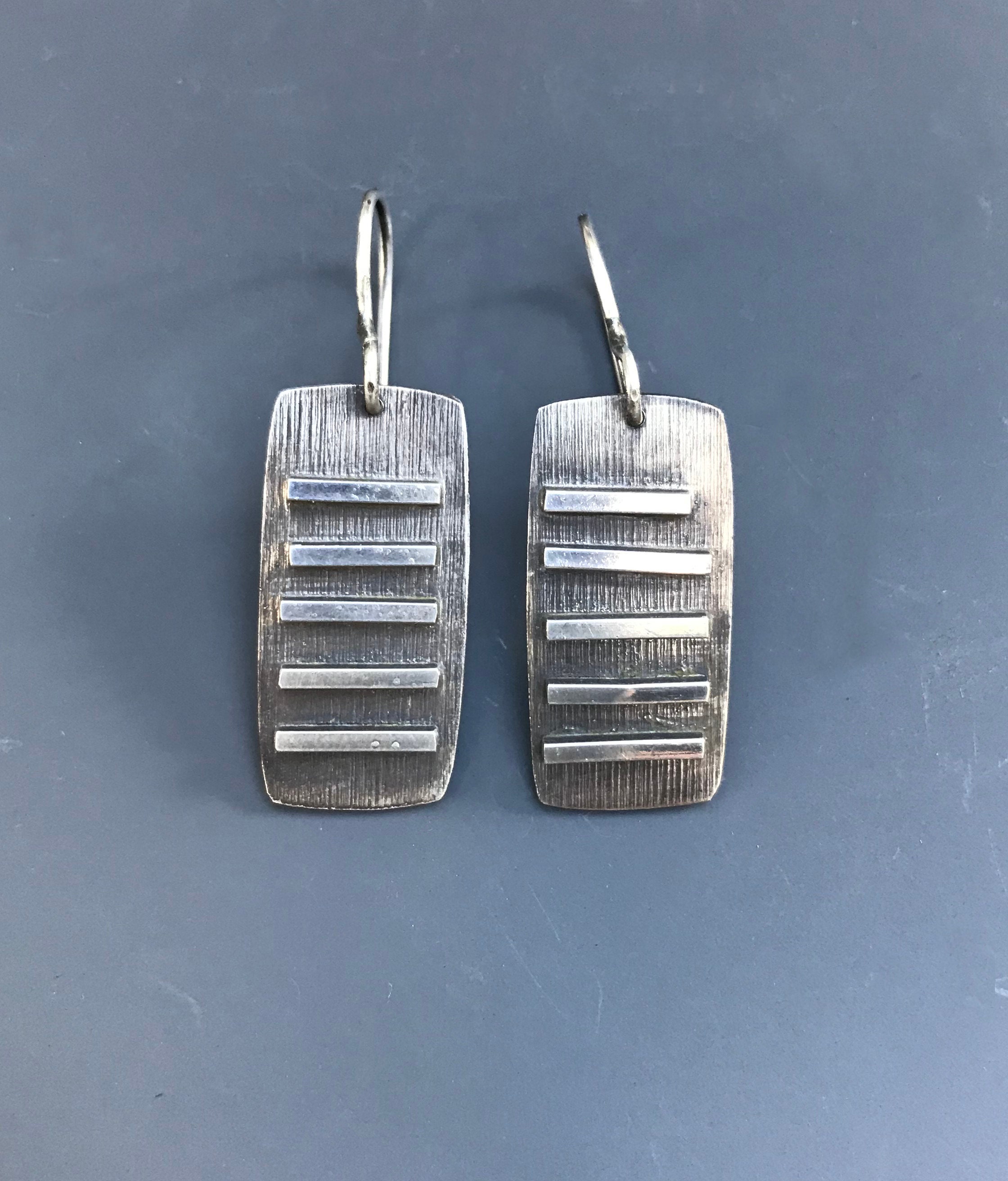 Silver Contemporary Minimalist Earrings With Linear Pattern Modern ...