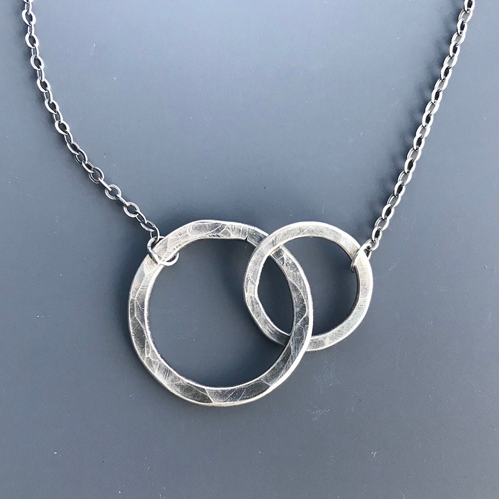 Interlock Necklace - Sterling Silver Necklace - Round Pendant - Linked ...
