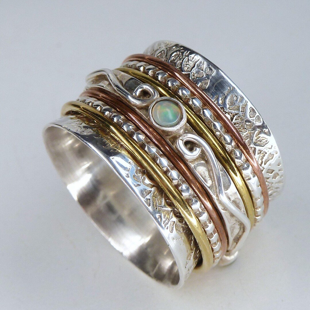 Chunky OPAL SPINNER (US 11) Fidget Ring 925 Silver Silversari YSPR1326 ...