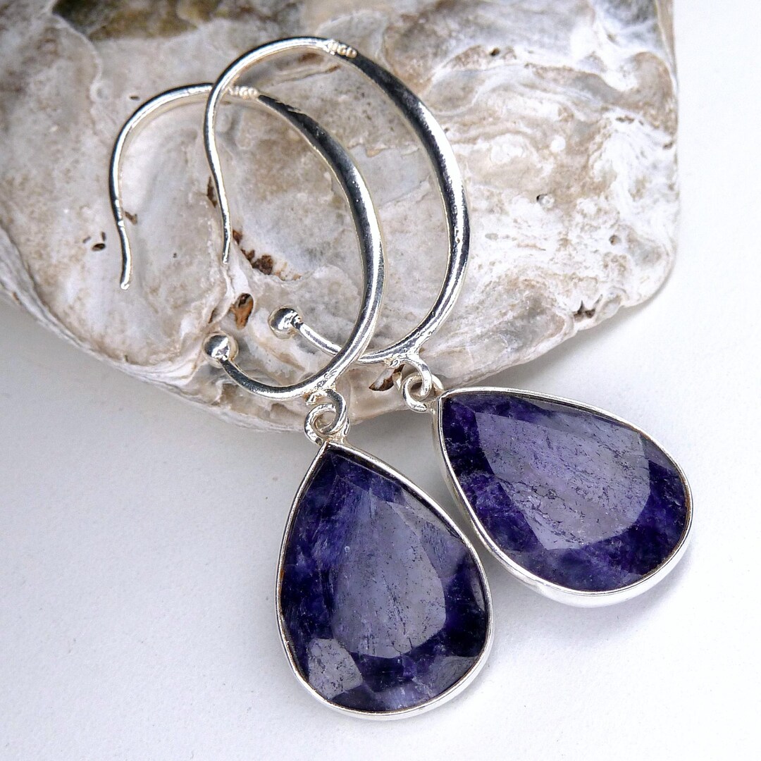 INDIAN SAPPHIRE 925 Hoop Earrings Silver Silversari YEG1956 - Etsy